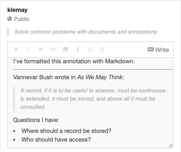 Formatting Annotations with Markdown : Hypothesis