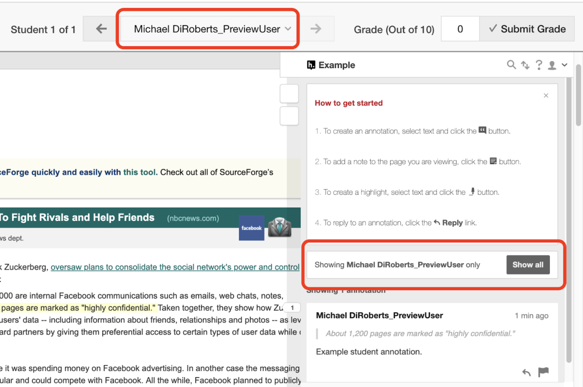Grading Student Annotations in Blackboard : Hypothesis