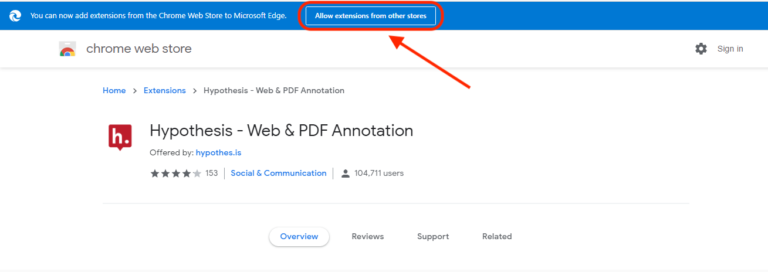 Installing the Hypothesis Chrome Extension in Microsoft Edge : Hypothesis