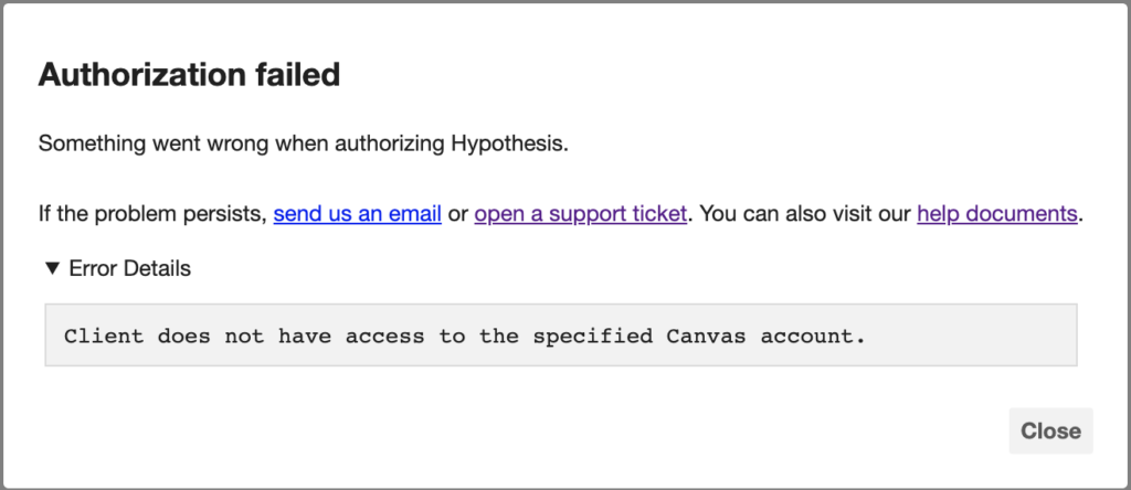 Troubleshooting Error Messages in the LMS App : Hypothesis