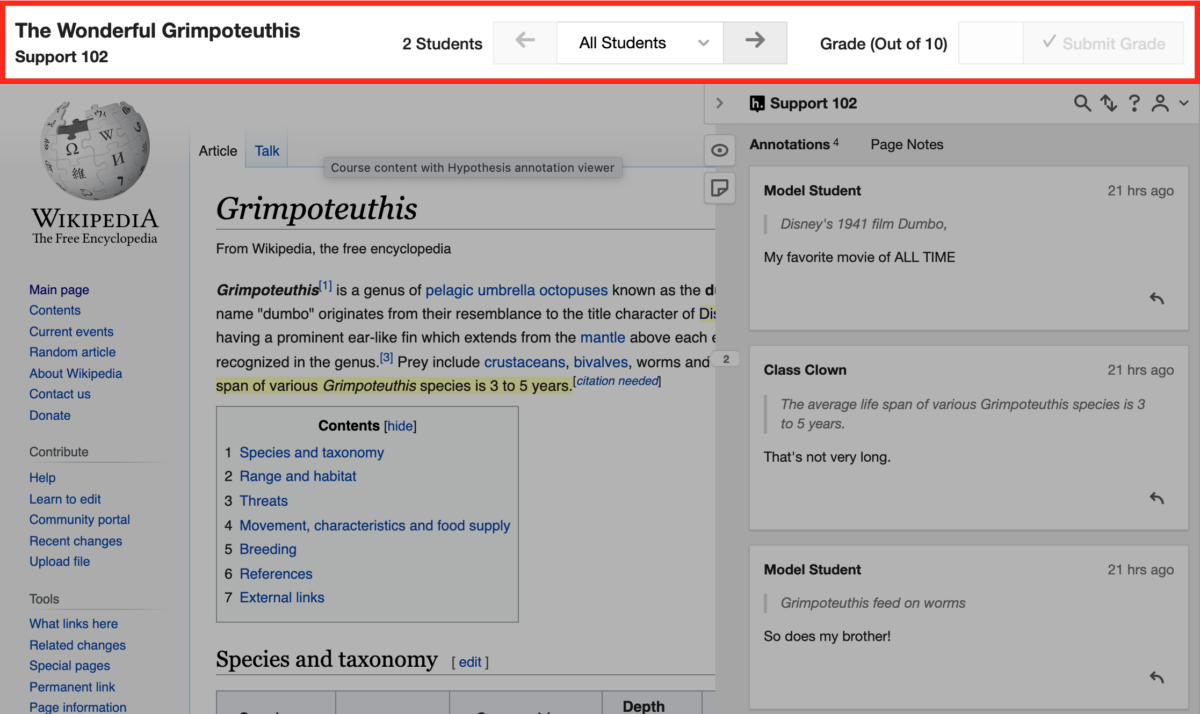 Grading Student Annotations in Blackboard : Hypothesis