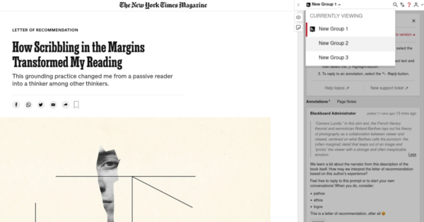 Hypothesis Social Annotation Now With Blackboard Groups : Hypothesis