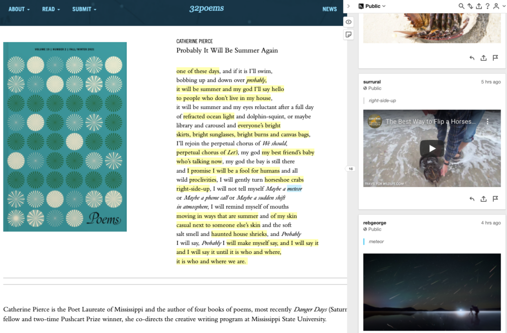 Catherine Pierce's poem, Probably It Will Be Summer Again in 32 Poems ...