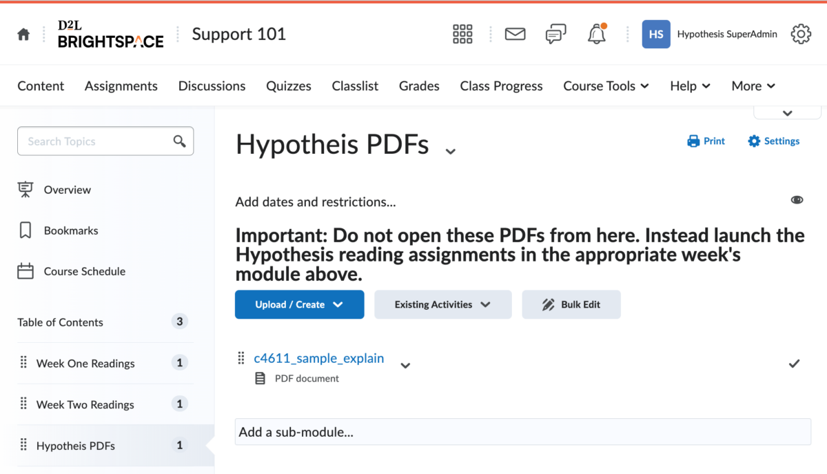 Using Hypothesis With D2L Brightspace Course Content Files : Hypothesis